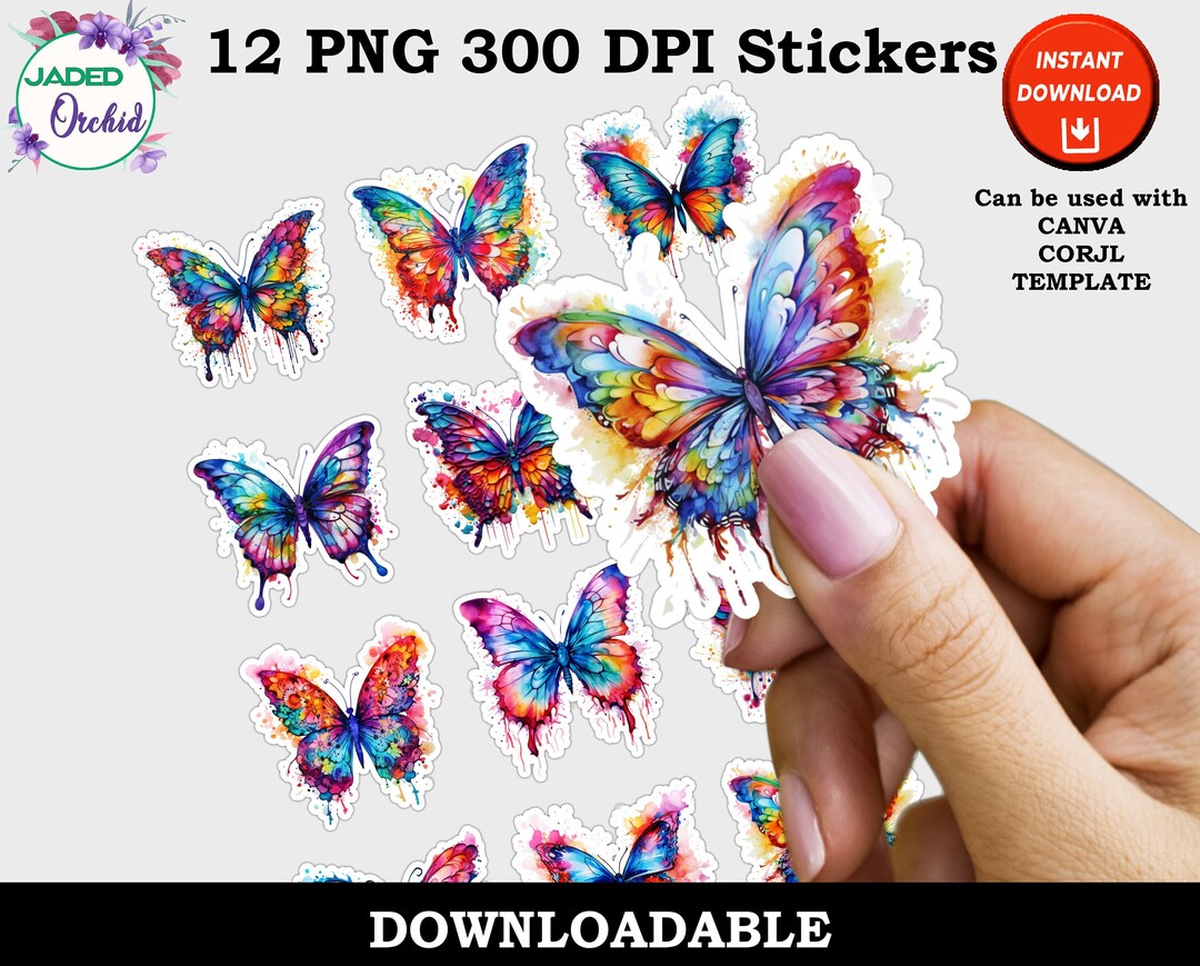 Alcohol Ink Inspired Butterflies Print and Cut Digital PNG Sticker, 12 ...