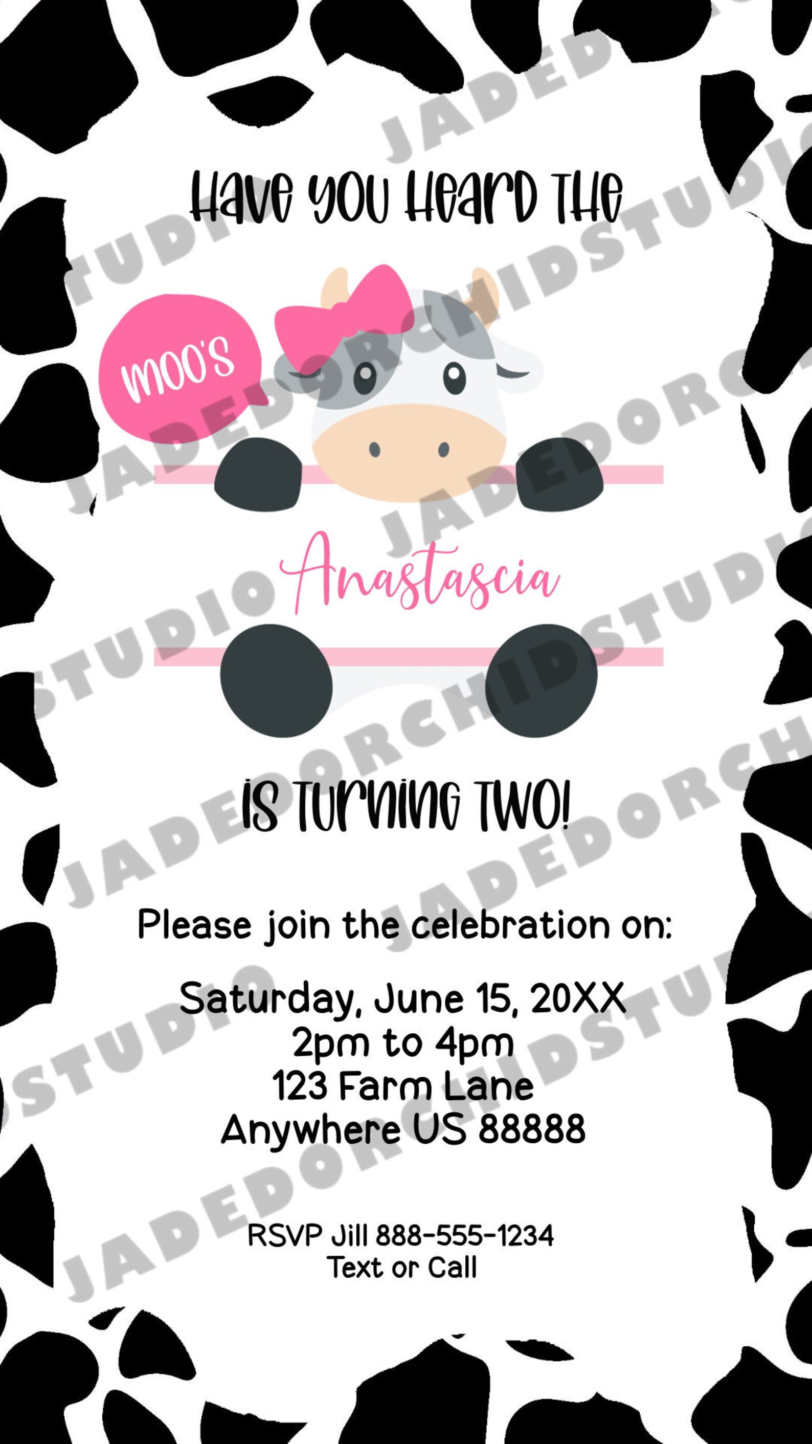 Girls Cow Birthday Invitation Cow Party Invitation Cow Party | Etsy