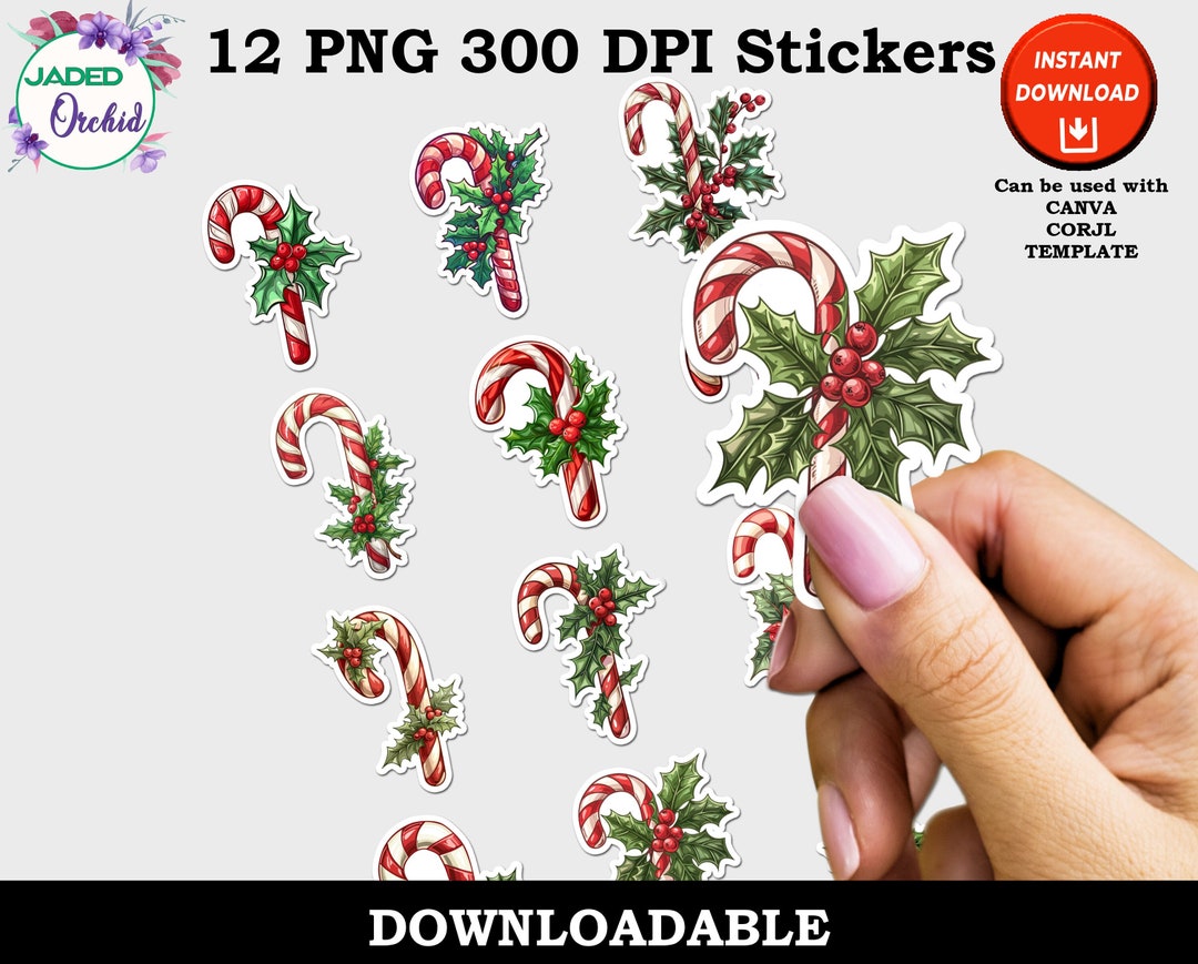 Christmas Candy Cane Stickers, Print and Cut Digital PNG Holiday ...