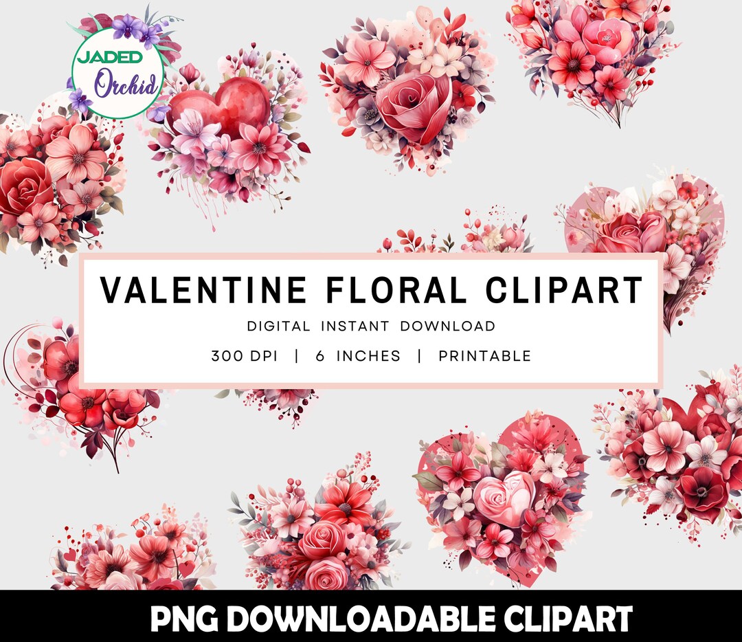 Valentine's Day Bouquet Clipart Digital Floral Clipart - Etsy