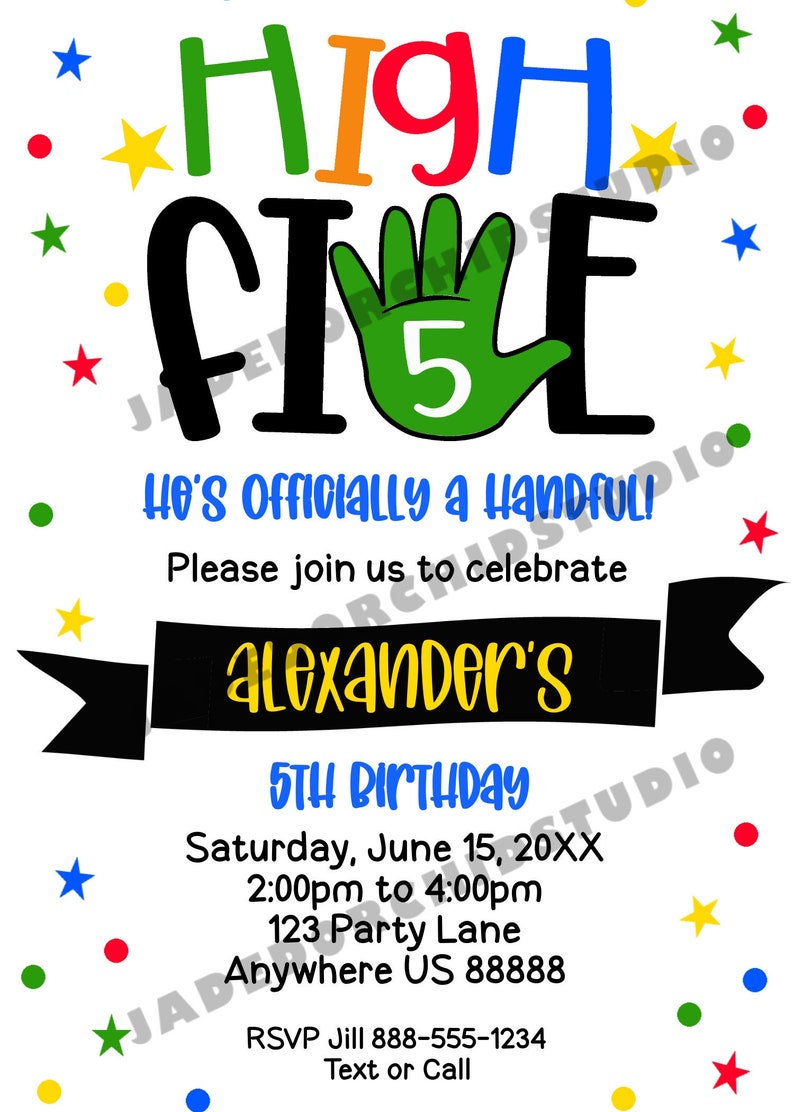 Printable High Five Birthday Invitation Boys 5th Birthday | Etsy