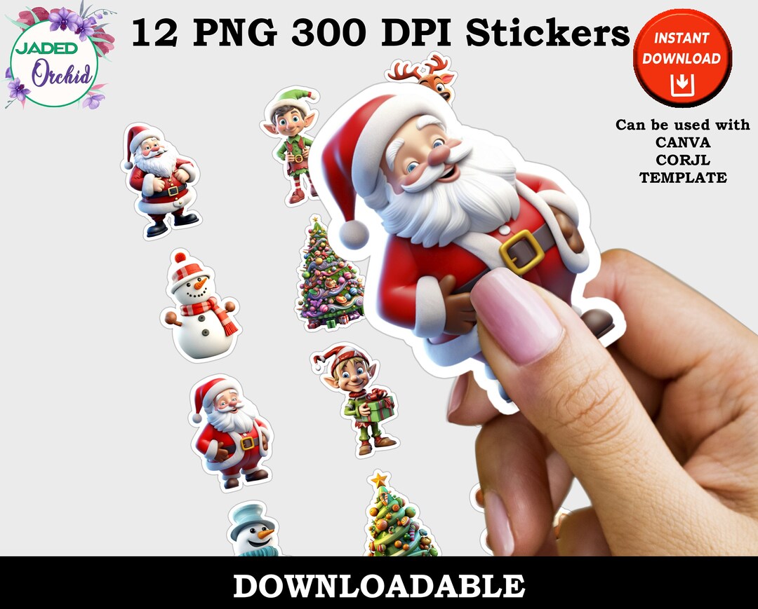 Printable Christmas Stickers, Holiday Print and Cut Digital PNG Sticker ...