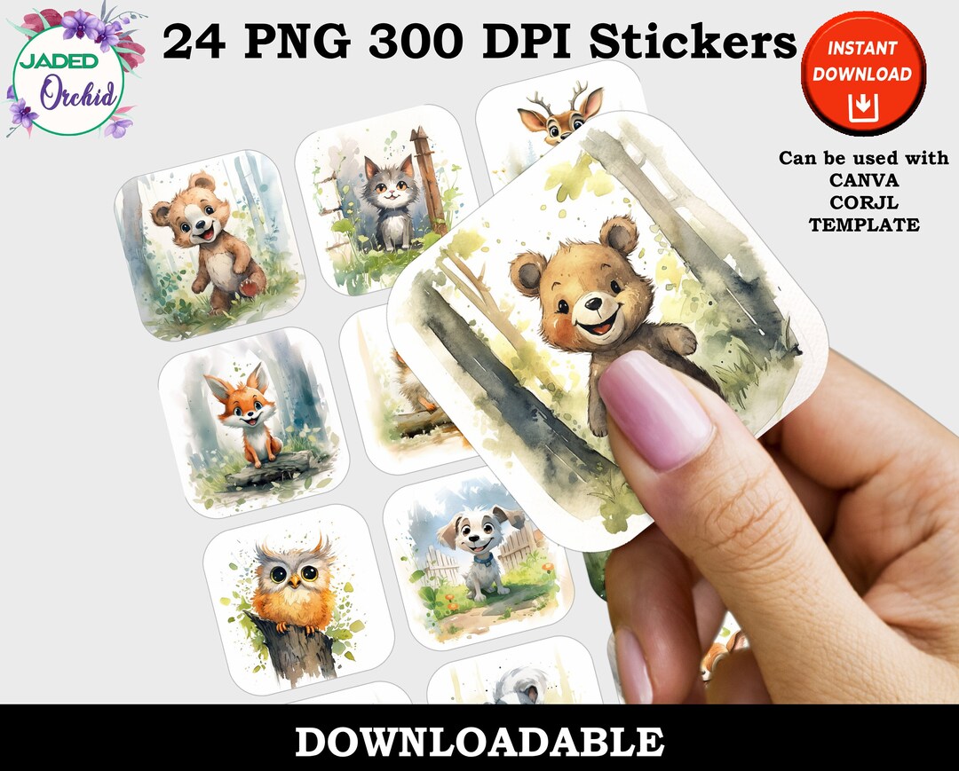 Watercolor Forest Animal Stickers, Animals Print and Cut Digital Die ...