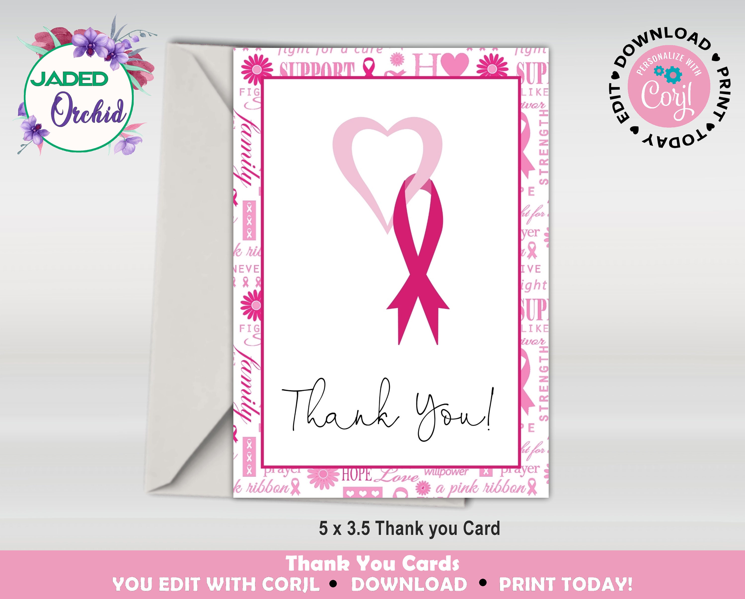 Breast Cancer Event Thank You Cards Breast Cancer Thank You | Etsy