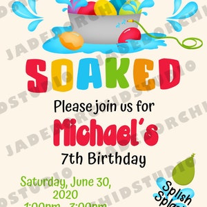 Water Balloon Fight Birthday Party Invitation, Water Slide Party Invite ...