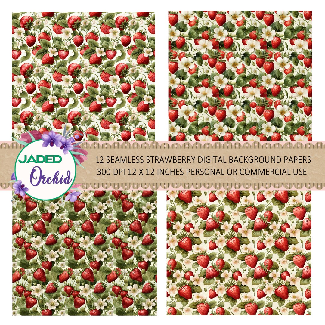 Strawberry Digital Seamless Pattern Paper, Strawberry Digital ...