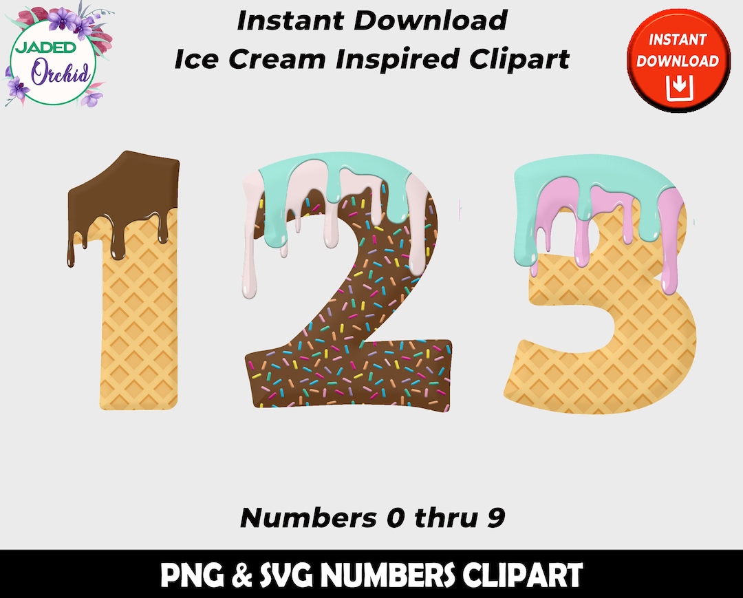 Ice Cream Clipart Numbers, Ice Cream Birthday Clipart, Ice Cream ...
