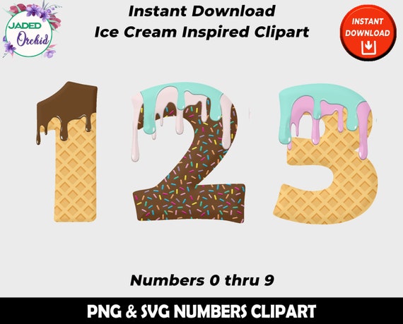 Ice Cream Clipart Numbers Ice Cream Birthday Clipart Ice - Etsy