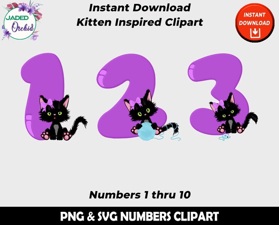 Cat Inspired Numbers Clipart Kitten SVG Clipart Printable - Etsy