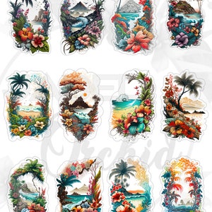 Printable Digital Tropical Landscape Print and Cut Digital PNG Sticker ...