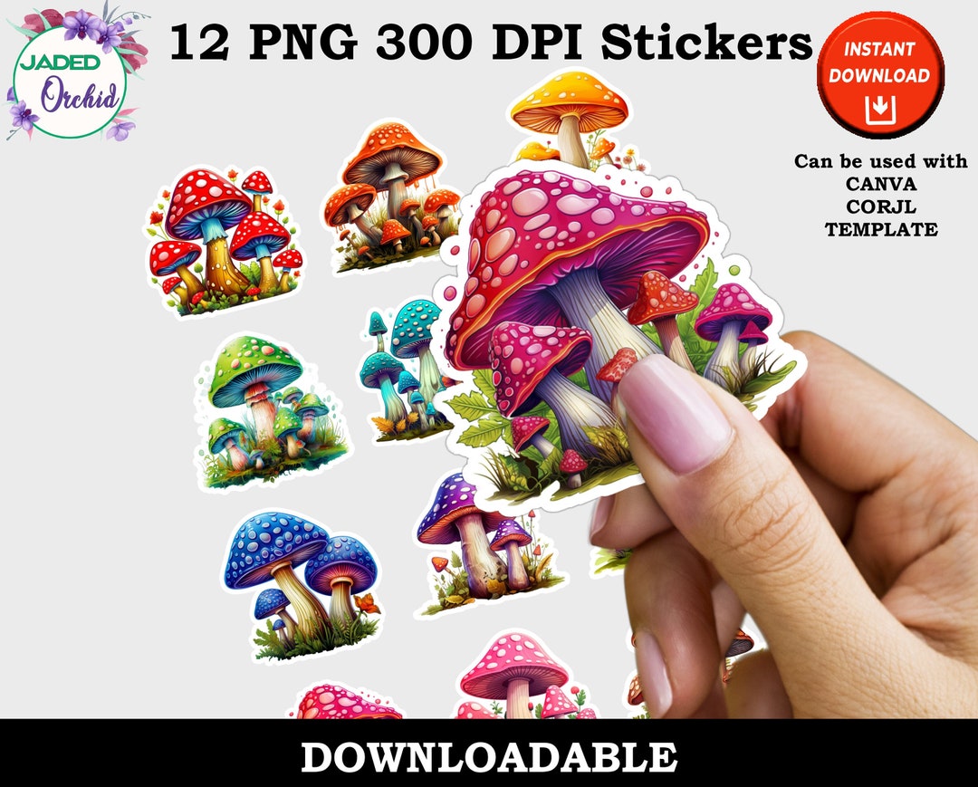 Printable Toadstool Stickers, Print and Cut Digital PNG Sticker Sheet ...