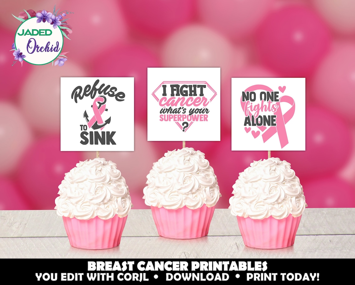 Cancer Survivor Cupcake Topper Breast Cancer Pink Ribbon - Etsy
