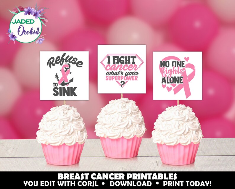 Cancer Survivor Cupcake Topper Breast Cancer Pink Ribbon - Etsy
