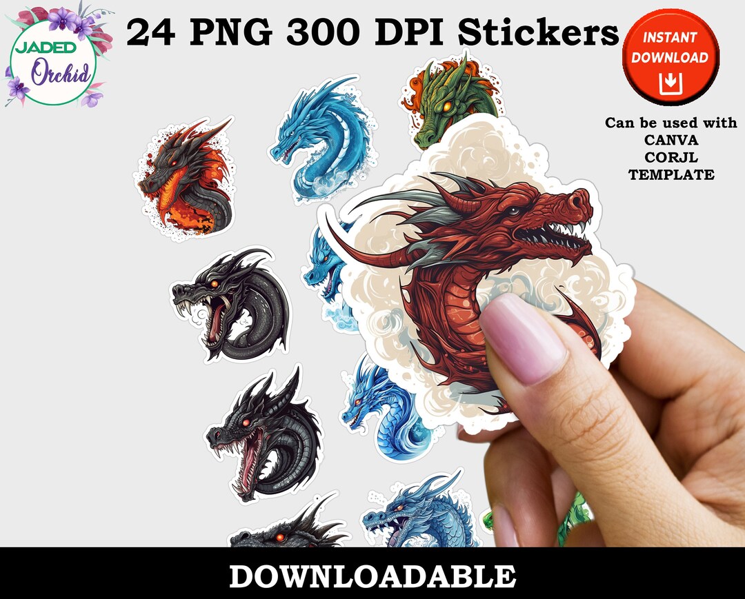 Fantasy Dragon Print and Cut Digital PNG Sticker Sheets, Fierce Dragon ...