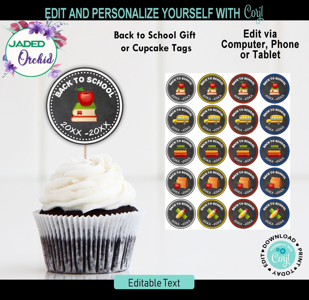 First Day of School Cupcake Toppers, Back to School Toppers, Teacher ...