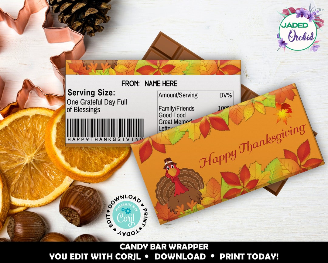 Personalized Candy Bar Wrappers, Thanksgiving Full Size Chocolate Bar ...