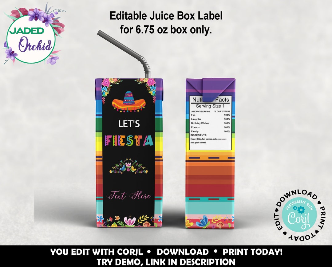 Editable Fiesta Birthday Juice Box Wrapper, Fiesta Birthday Party Juice ...
