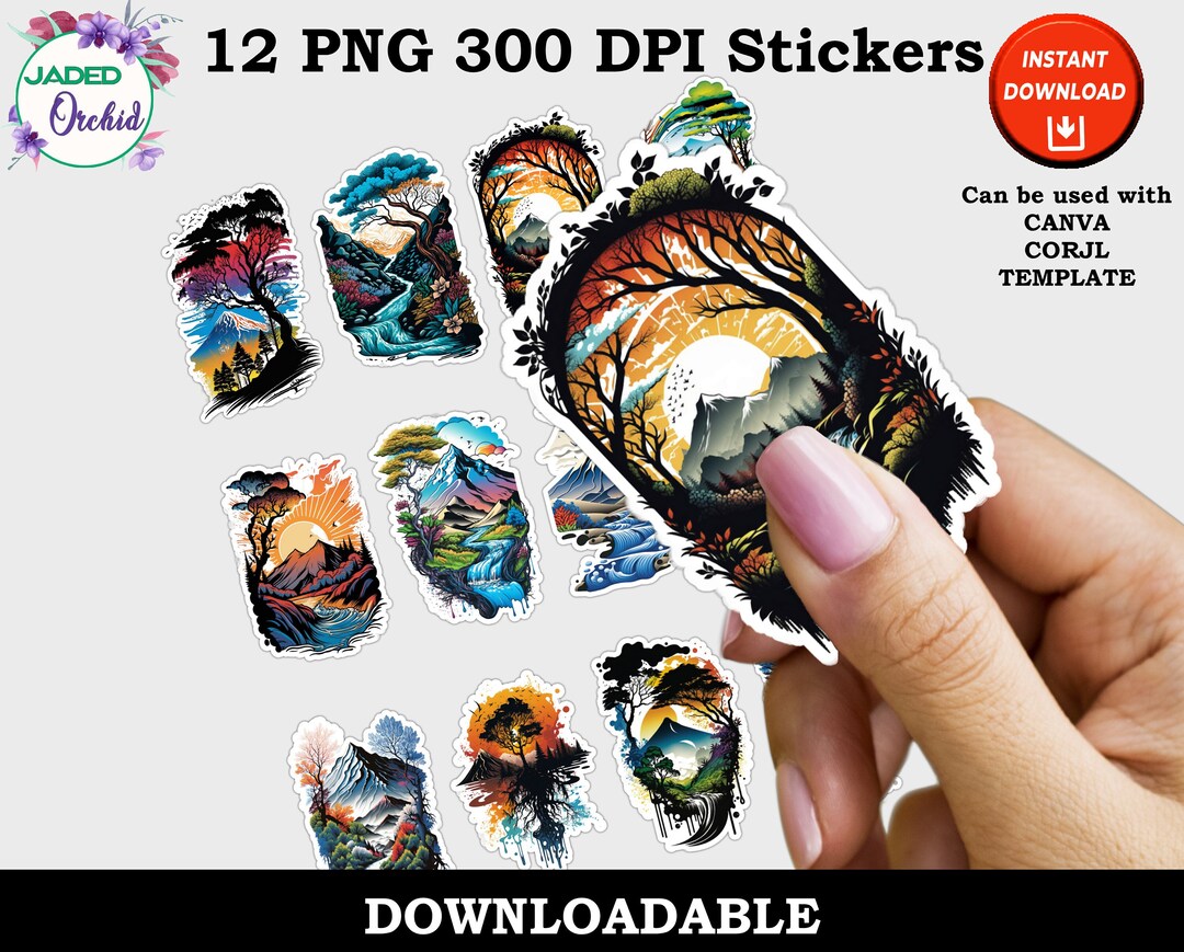 Digital Mountain Landscape Print and Cut Digital PNG Sticker Sheets ...