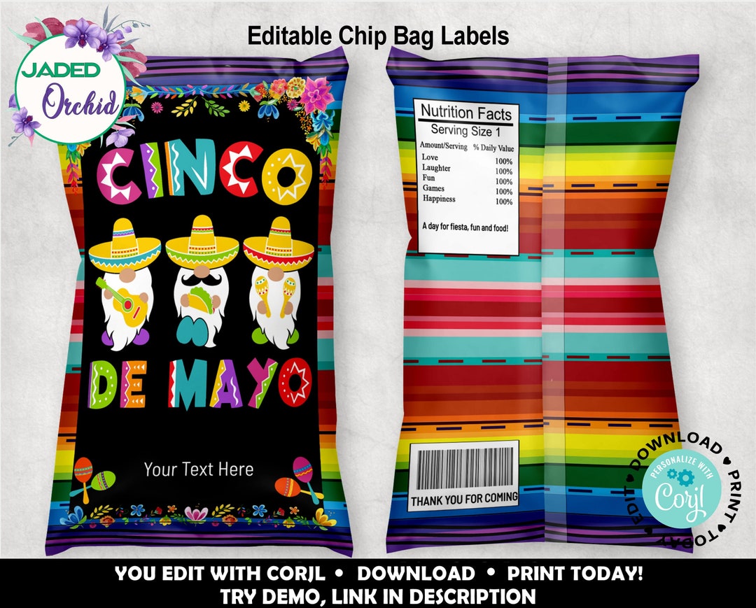 Cinco De Mayo Party Favor, Printable Cinco De Mayo Fiesta Chip Bag ...