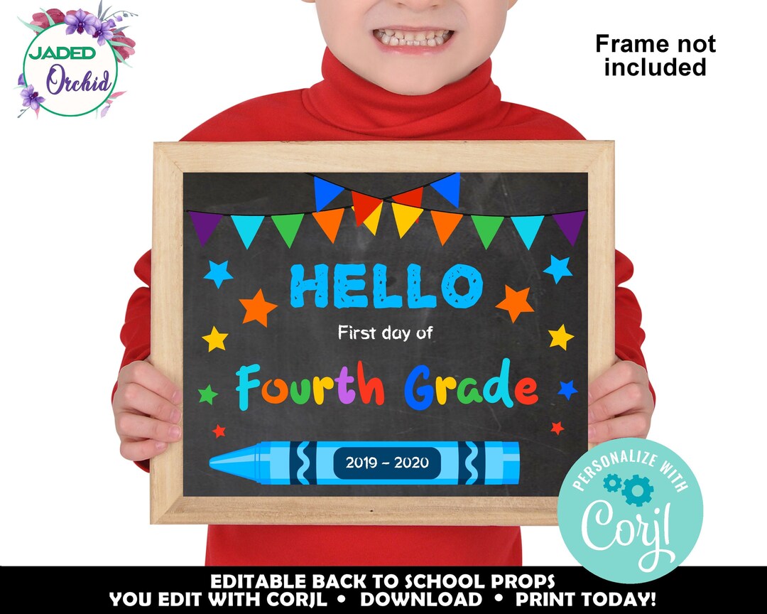 EDITABLE Boys Hello Fourth Grade Sign, First Day of Fourth Grade ...