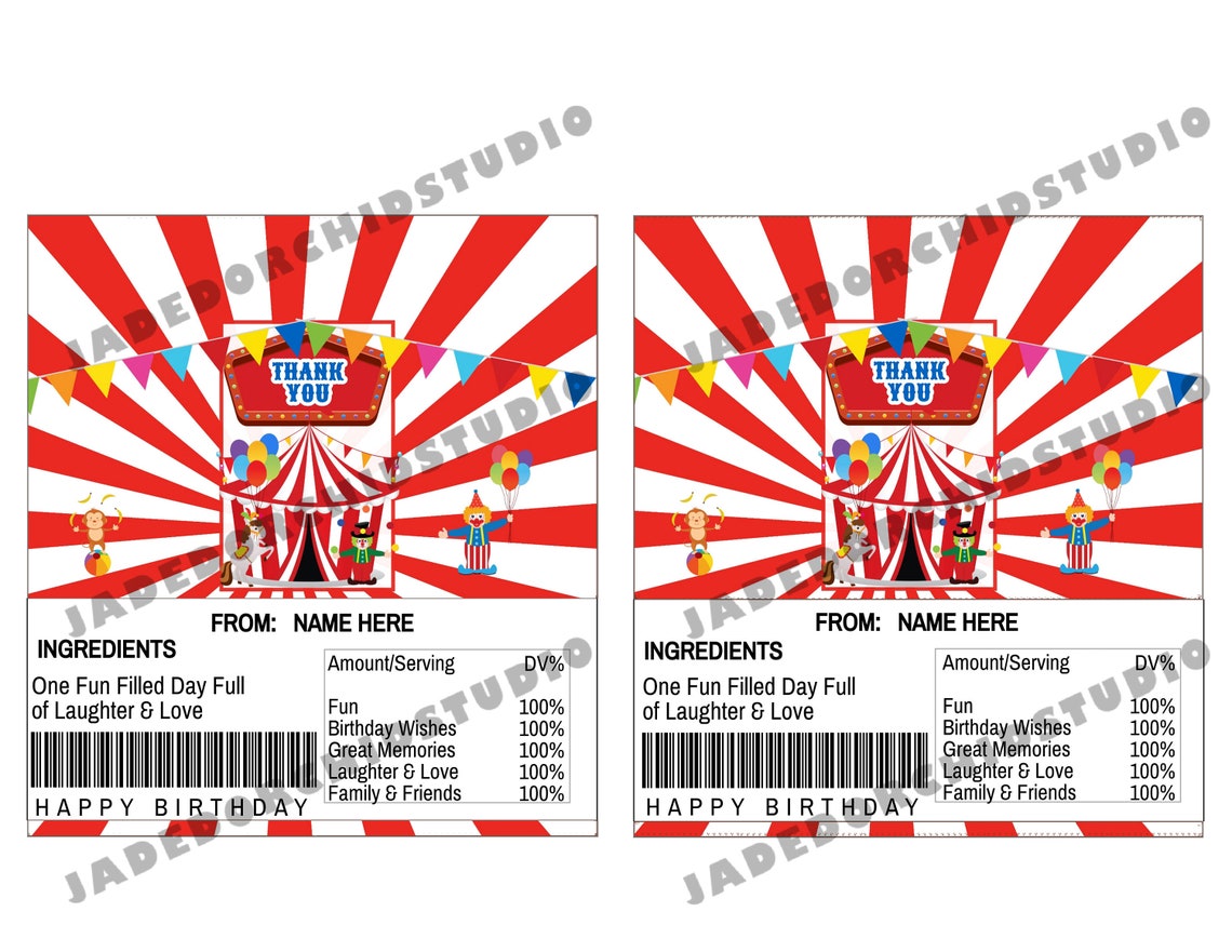 Printable Circus Candy Bar Wrapper Carnival Candy Bar - Etsy