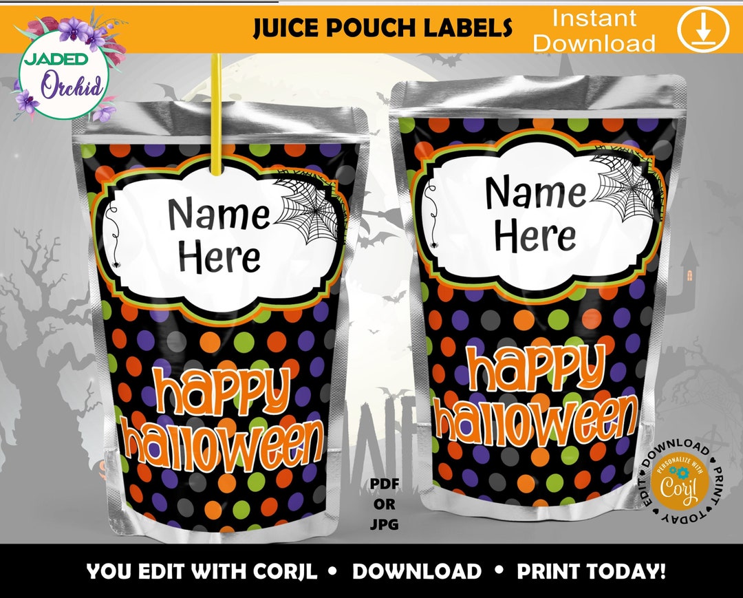 Printable Halloween Juice Label Halloween Pouch Label - Etsy