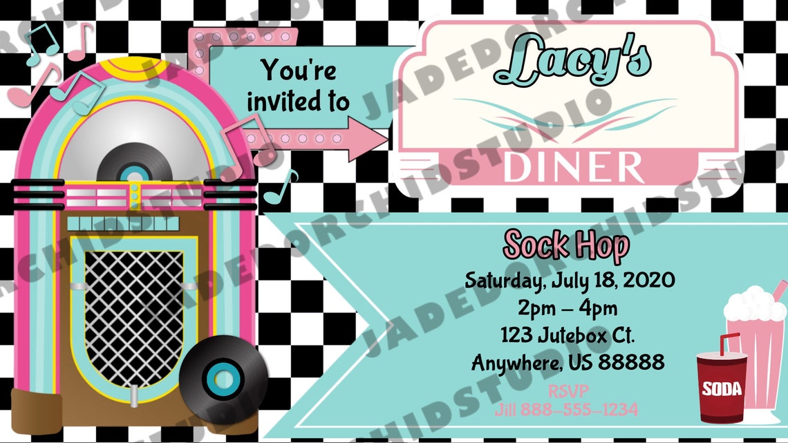 EDITABLE Sock Hop Party Invitations 60s Birthday Invitations | Etsy