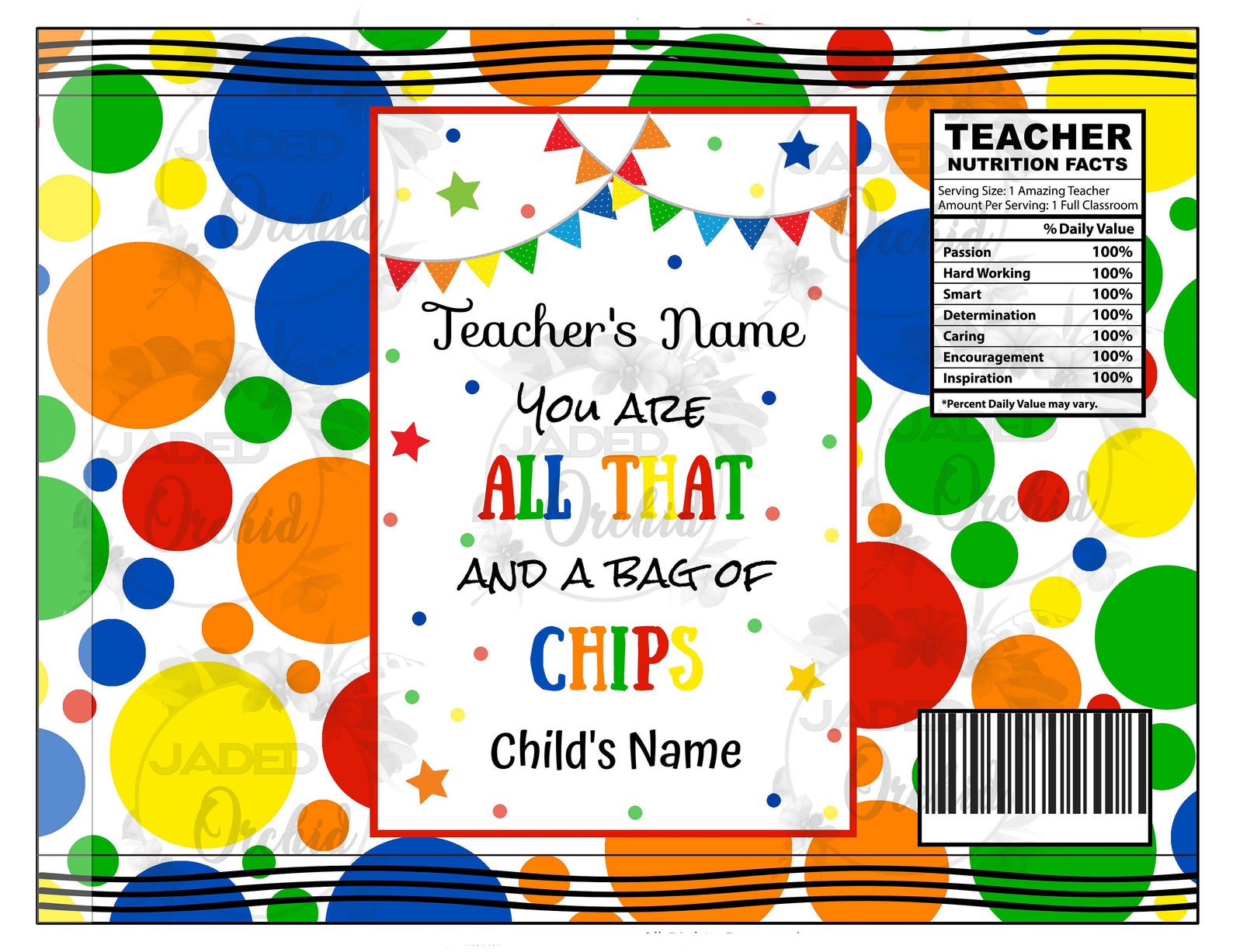 Printable Teacher Appreciation Chip Bag Wrapper Teacher | Etsy