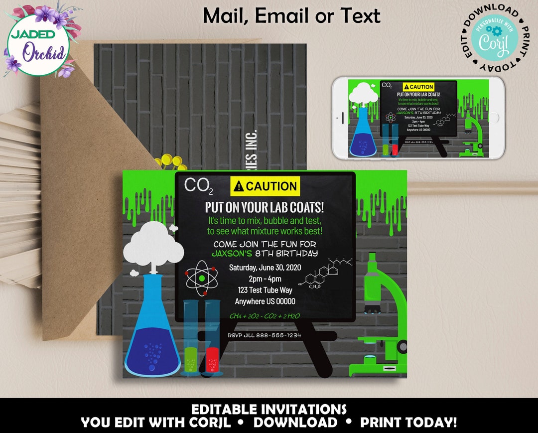 Mad Scientist Birthday Invitation, Science Experiment Party Invitation ...