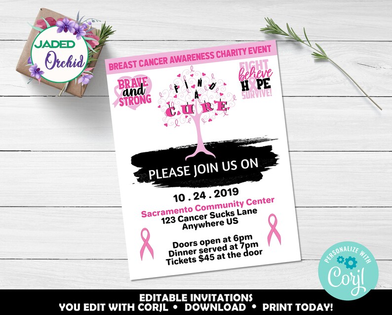 EDITABLE Breast Cancer Flyer Cancer Awareness Flyer Cancer | Etsy