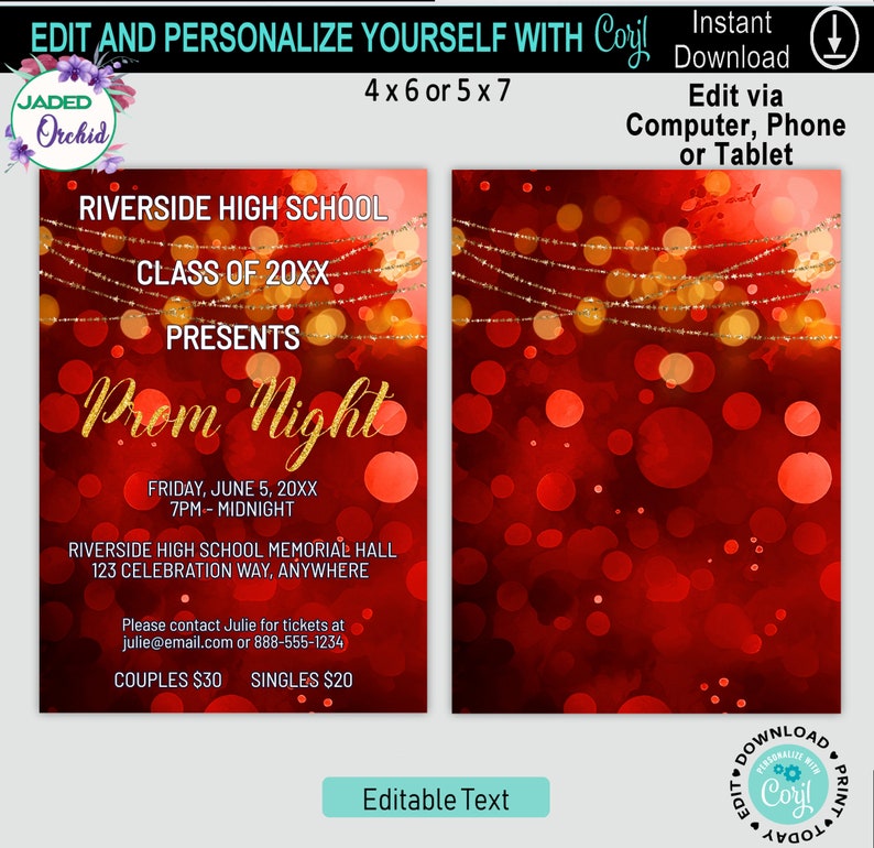 Red Prom Invite Template A Night Under the Stars Prom - Etsy