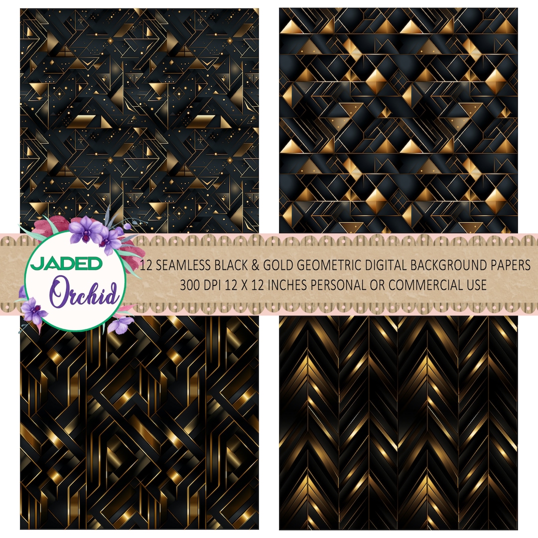 Black and Gold Geometric Background Paper, Geometrical Pattern Digital ...