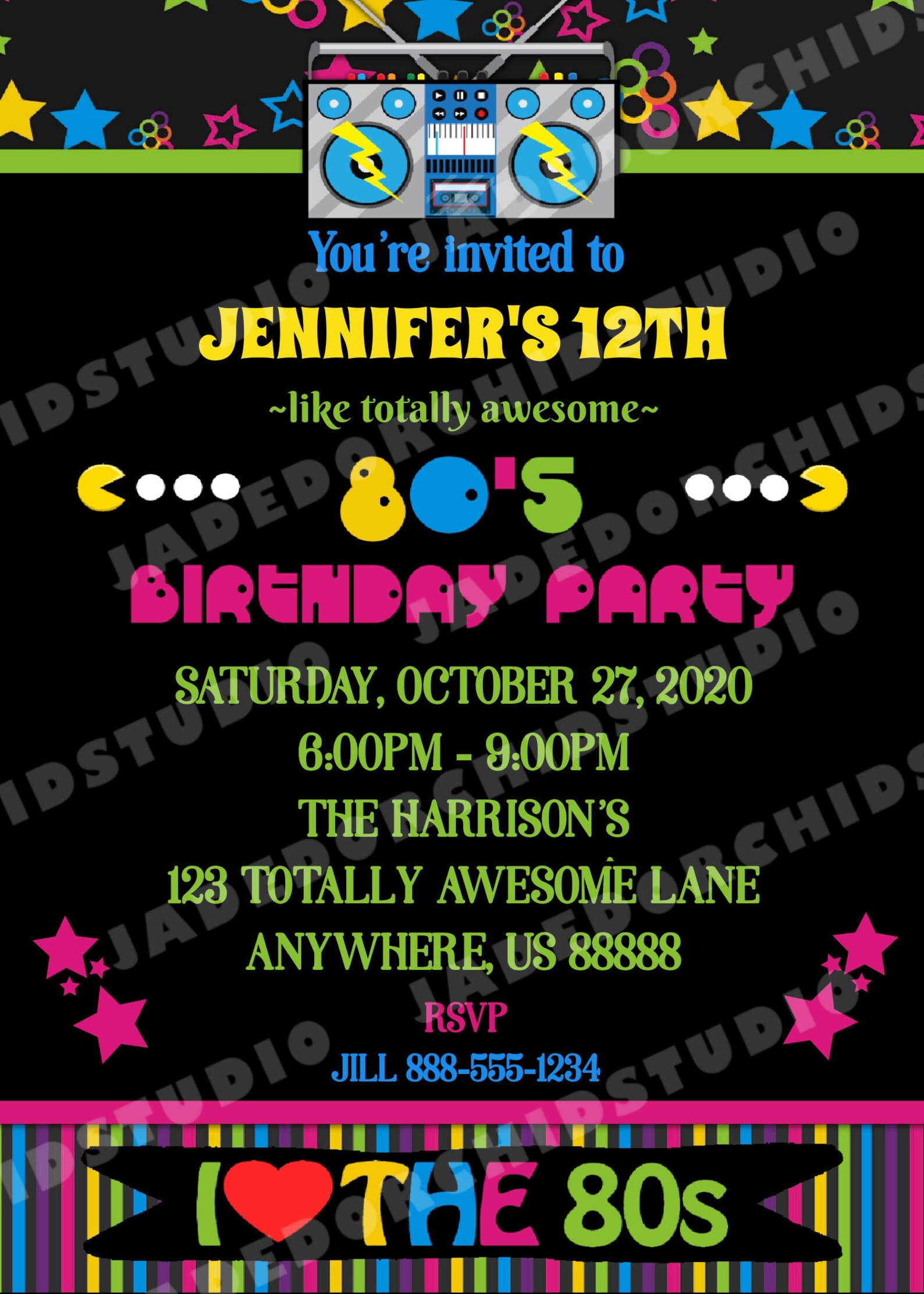 Retro 80s Birthday Invitation Neon Retro 80s Birthday Party - Etsy