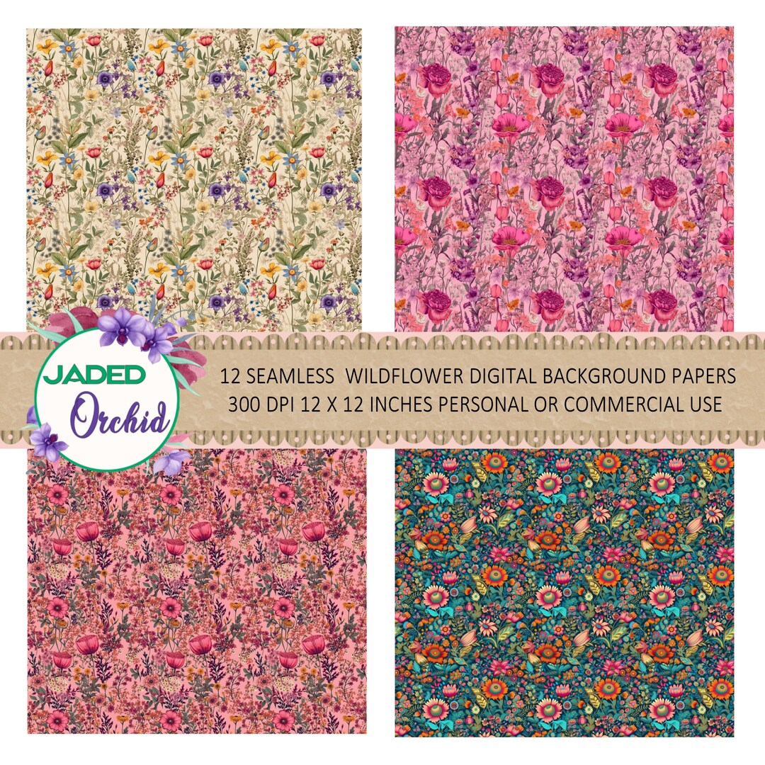 Printable Wildflower Background Paper, Wildflower Digital Seamless ...