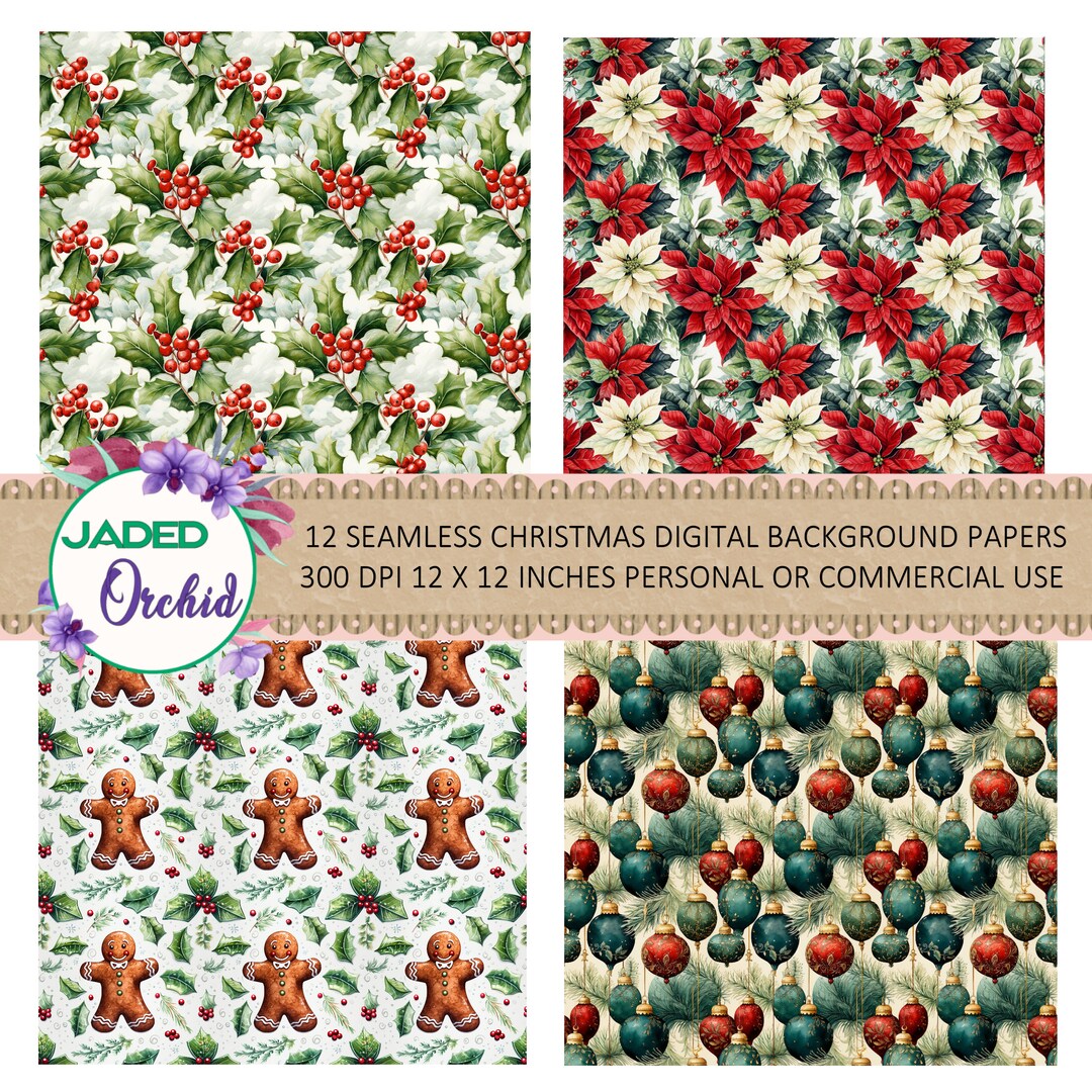 Printable Christmas Digital Seamless Background Paper, Christmas ...