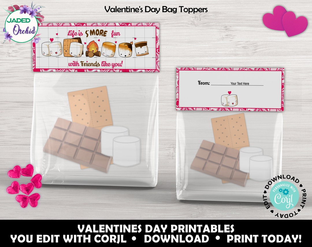 Printable Smores Valentine's Day Bag Toppers, Treat Bag Toppers ...