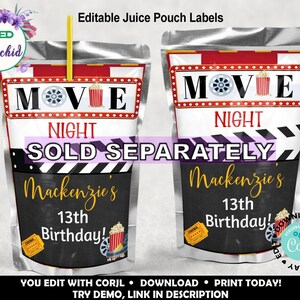 Printable Movie Night Microwave Popcorn Wrapper Label, Movie Nite Party ...