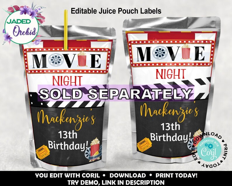 Printable Movie Night Microwave Popcorn Wrapper Label Movie - Etsy