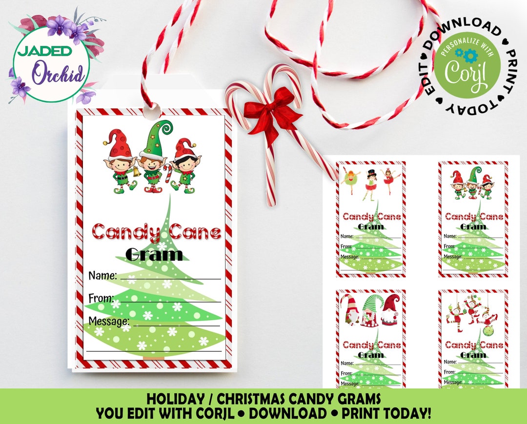 Christmas Candy Cane Grams, Personalized Candy Cane Grams, Editable ...