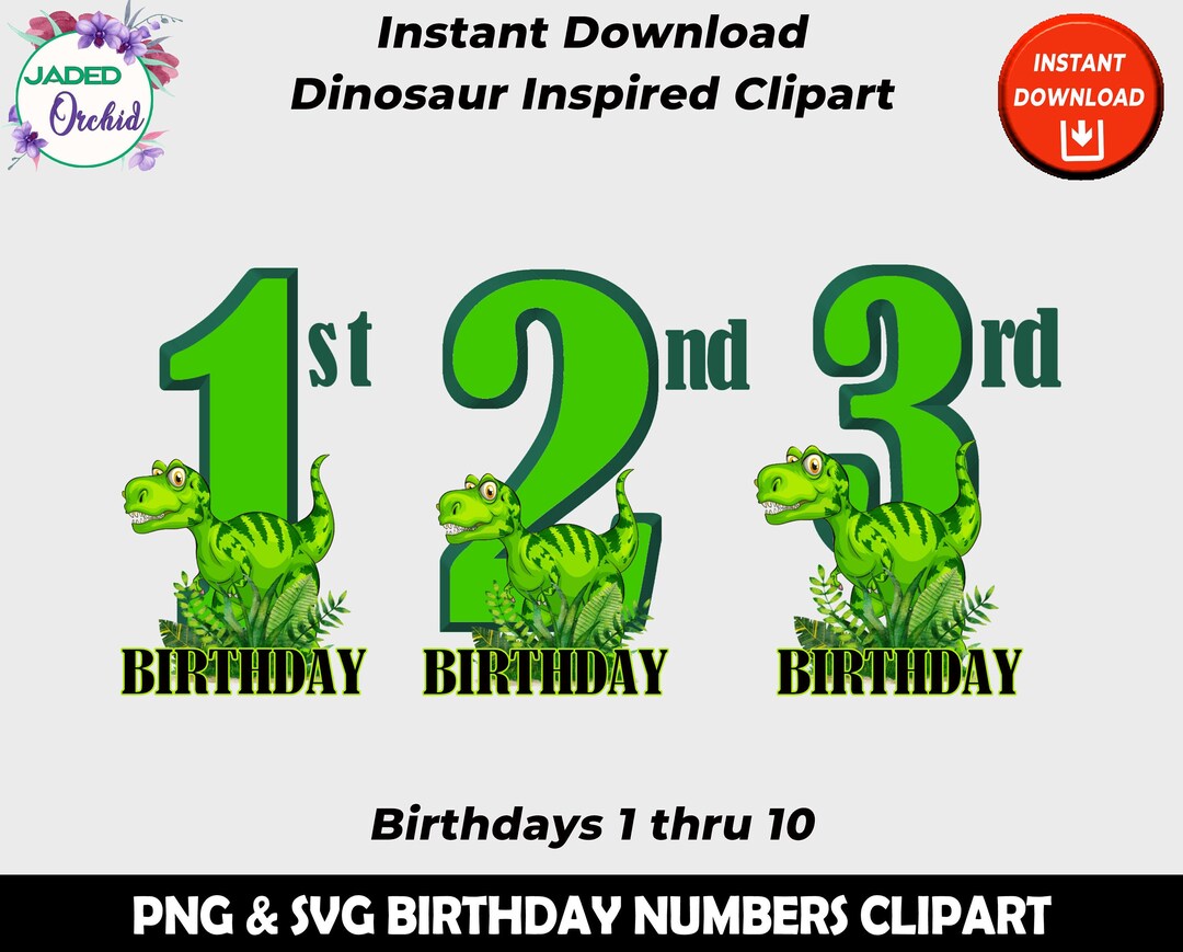 Dinosaur Inspired Birthday Numbers Clipart, Green Dinosaur Birthday ...