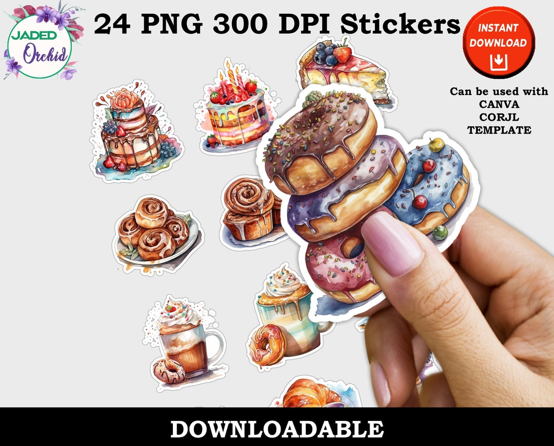 Bakery Stickers, Desserts Inspired Print and Cut Digital PNG Sticker ...