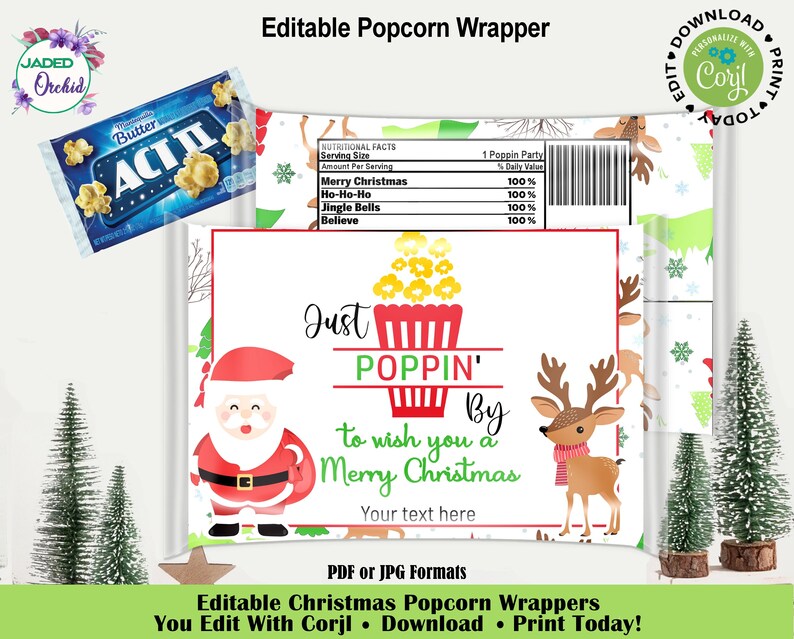 Printable Christmas Santa Popcorn Wrapper Christmas Party - Etsy