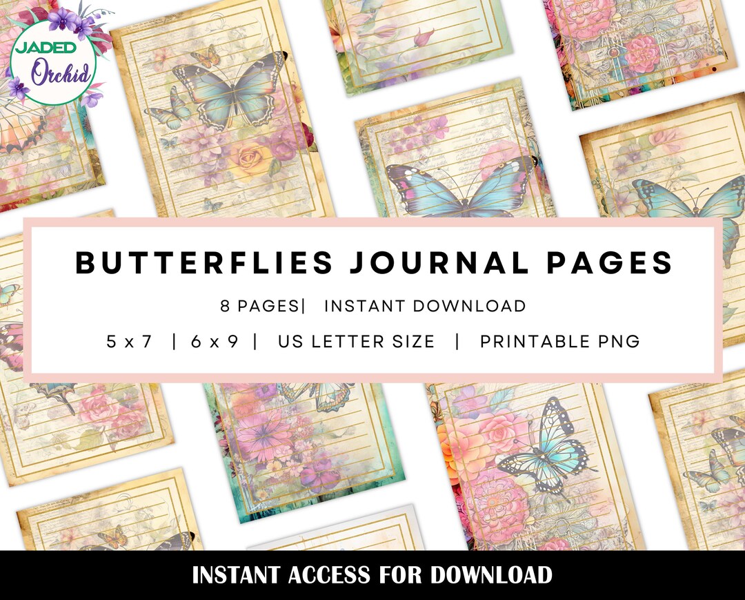 Printable Butterfly Journal Page, Butterflies Junk Journal Page ...