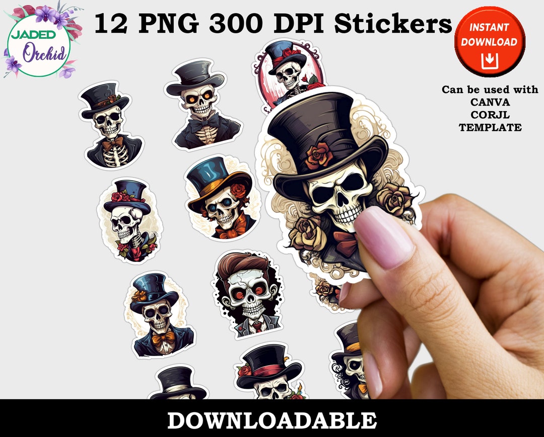 Skeleton Stickers, Print and Cut Digital PNG Sticker Sheets, 12 ...