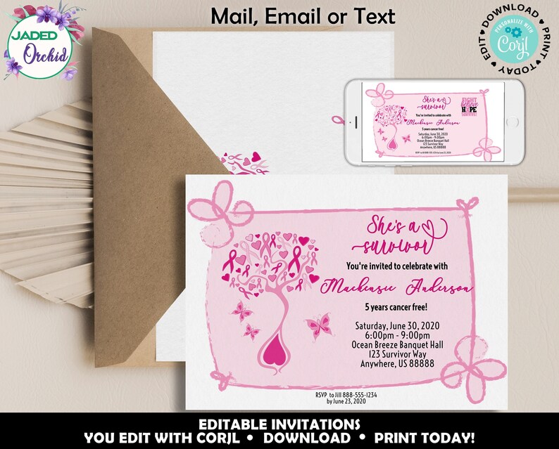Breast Cancer Survivor Invitation Cancer Survivor Celebration - Etsy