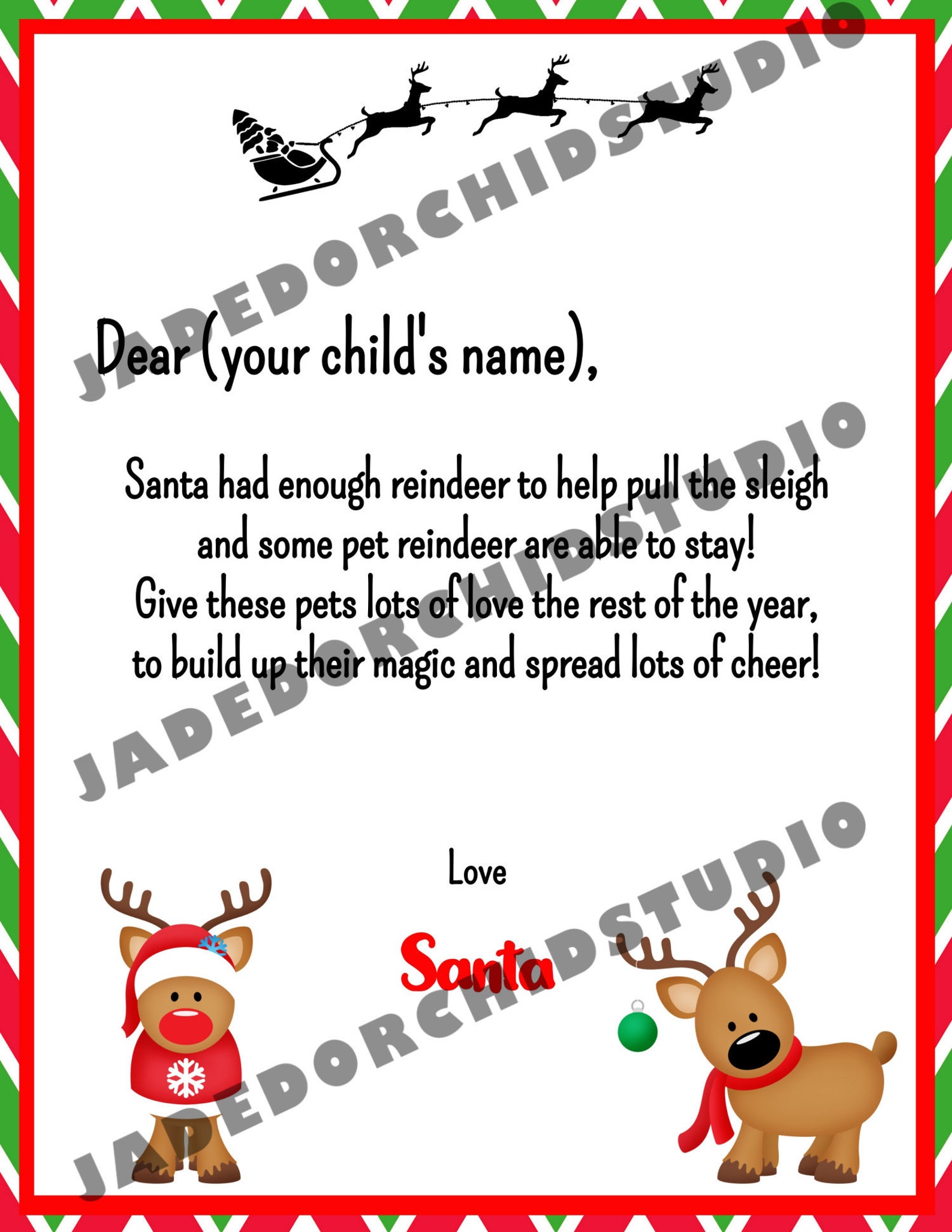 Printable Reindeer Christmas Letter From Santa Personalized - Etsy