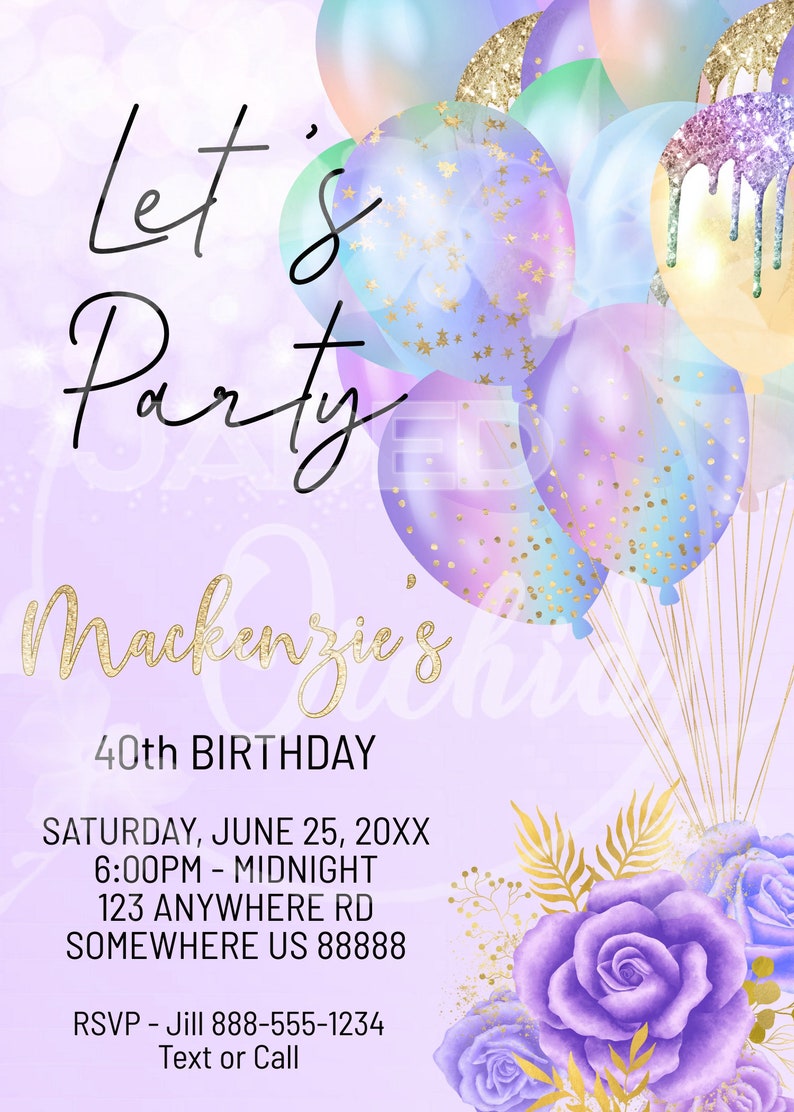 Purple and Gold Birthday Invitation Printable Purple Birthday - Etsy