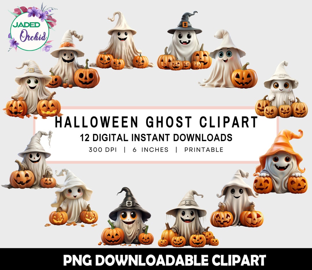 Halloween Ghost Clipart, Digital Halloween Clipart, 12 PNG Clipart ...