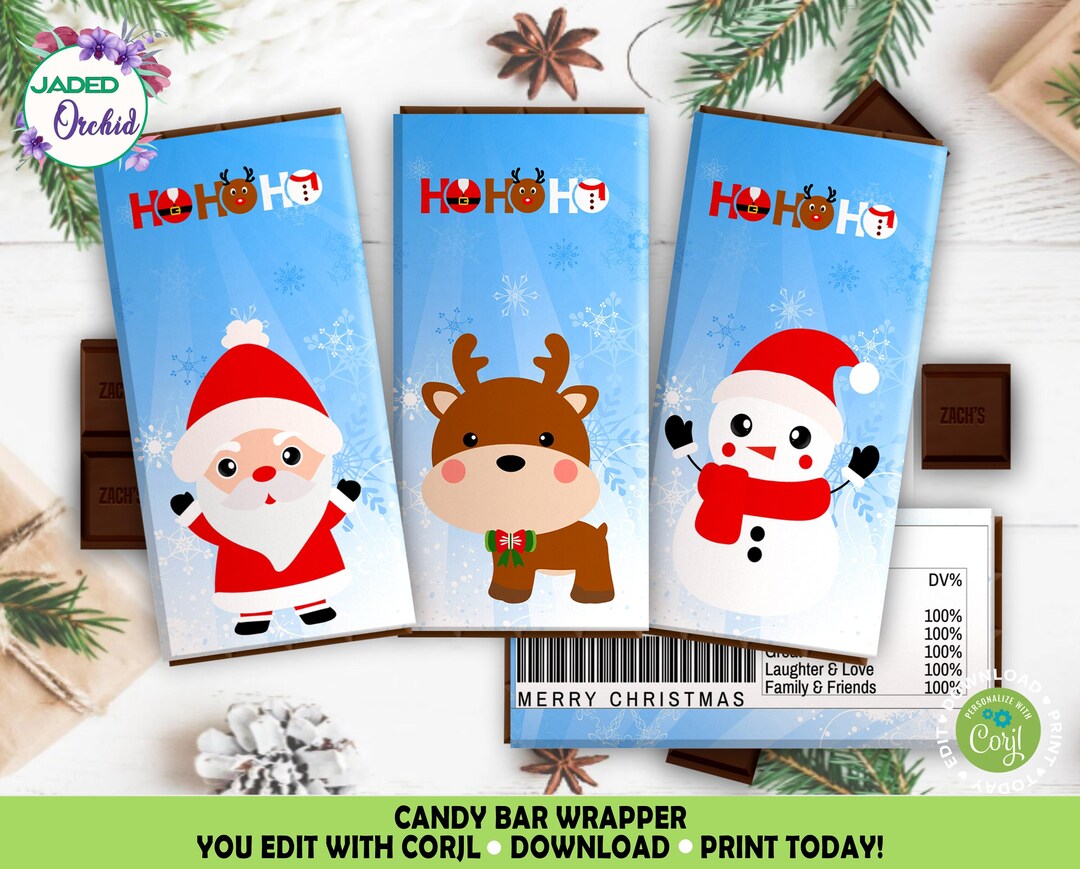 Cute Christmas Chocolate Bar Wrappers, Personalized Christmas Candy Bar ...