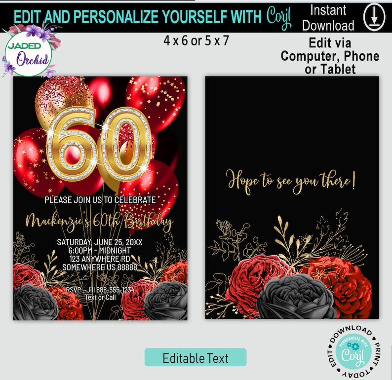 Red and Gold 60th Birthday Invitation 60th Birthday - Etsy